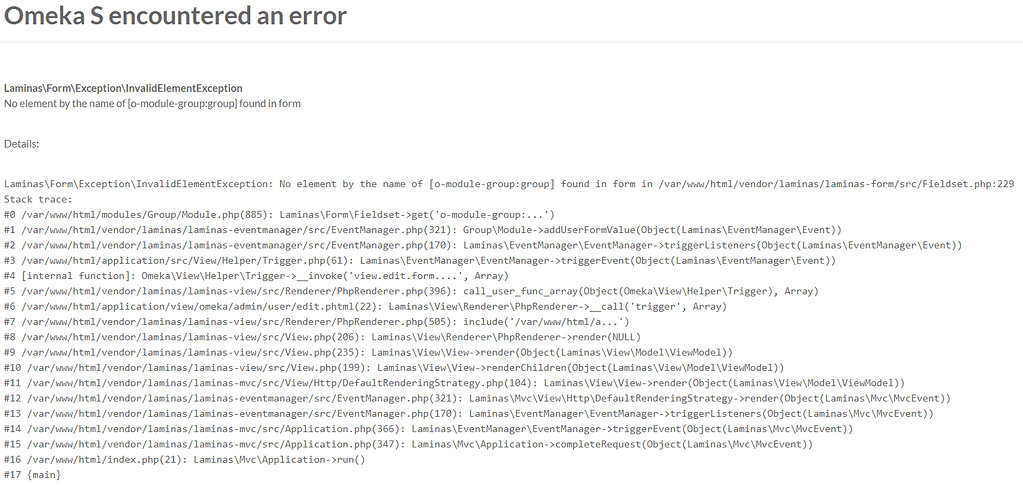 Group Module Laminas Form Exception - Modules - Omeka Forum