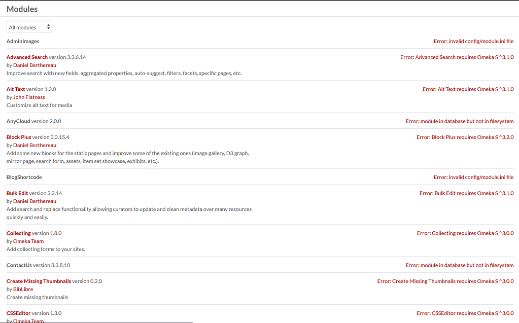 HELO: Updated now modules not working - Modules - Omeka Forum
