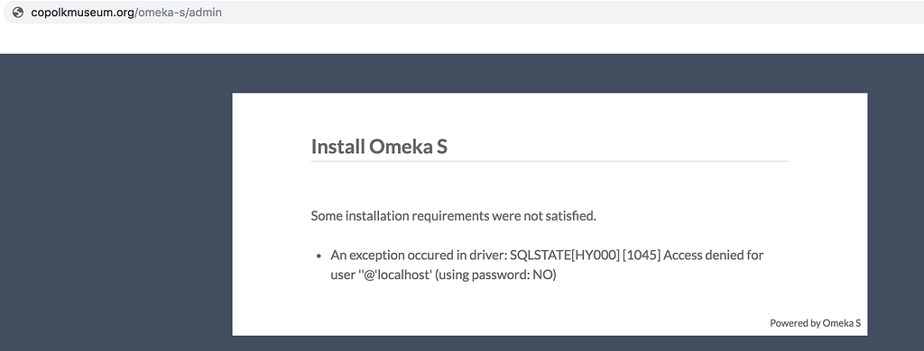 Installation Error Message - Installing - Omeka Forum